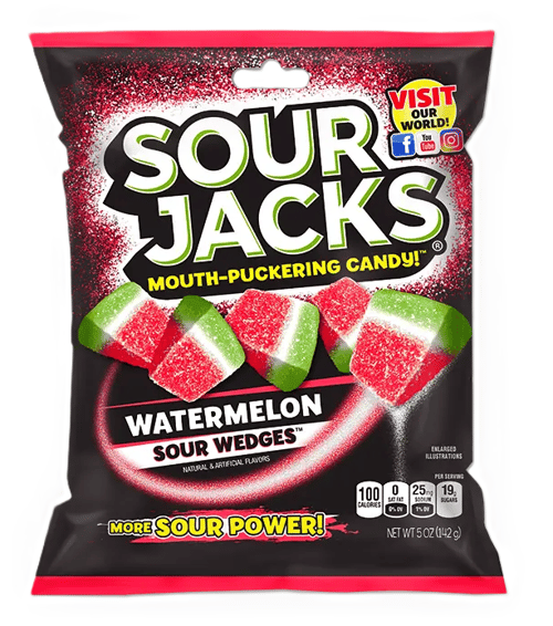 US - Peg Bag - Sour Jacks - WATERMELON Sour Wedges 5oz (142g) x 12 uni ...